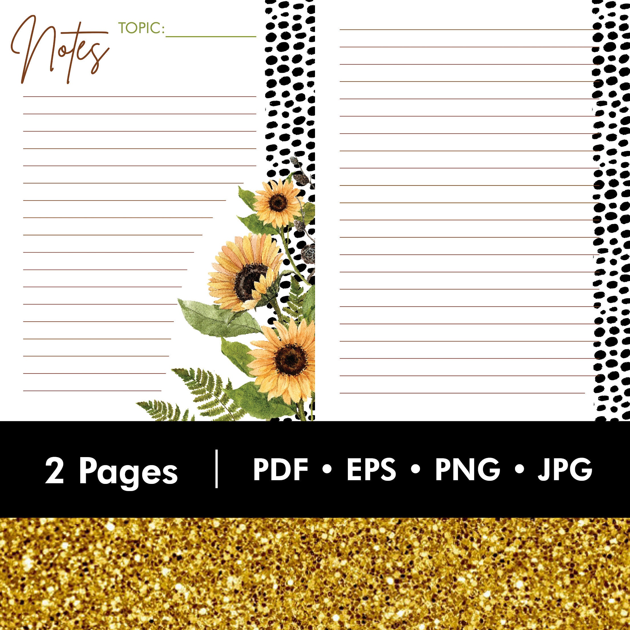 Digital Sunflower Note Paper | Etsy