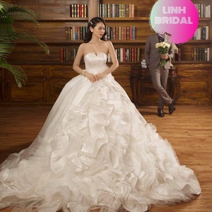 Taringa and Balina Dress White Ruffled Skirt Sleeveless Satin Ballgown ...