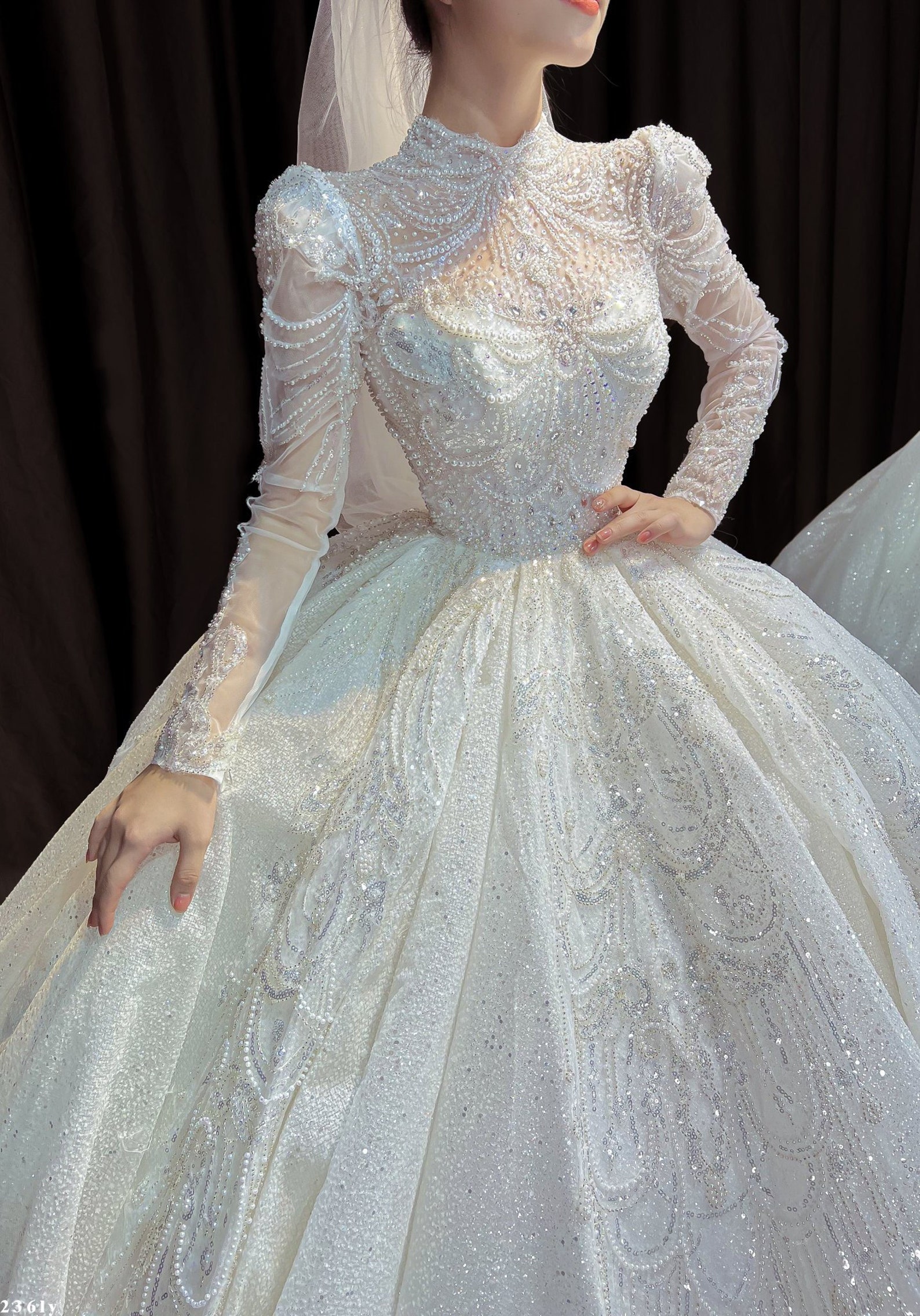 High Crew Neck Beautiful Sparkly Beaded Long Sleeve Lace White - Etsy