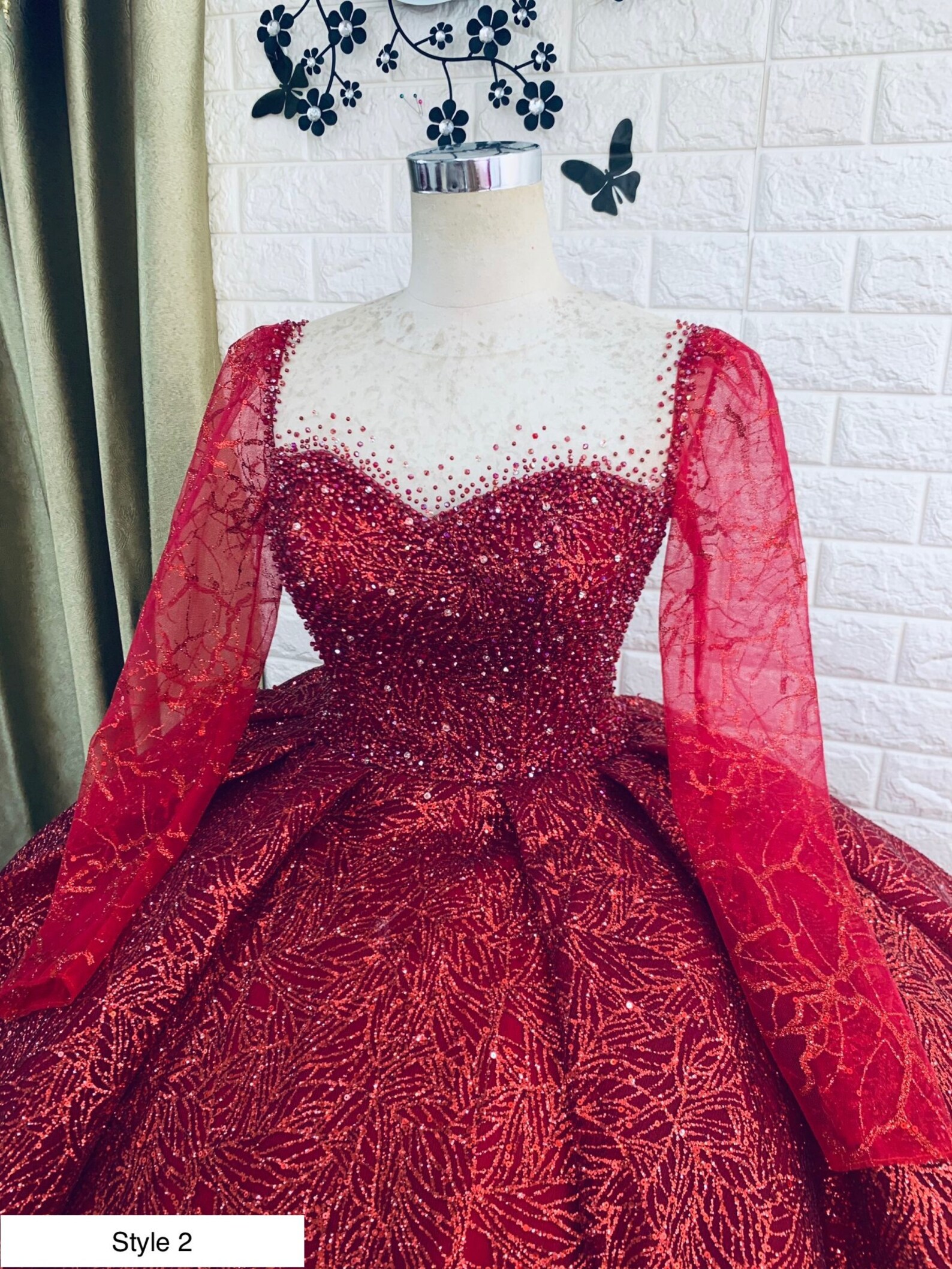 Captivating Red Long Sleeves Red Sparkle Ball Gown Wedding - Etsy