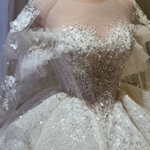 Illusion off the Shoulder Queen Style Sleeves White Ball Gown Wedding ...