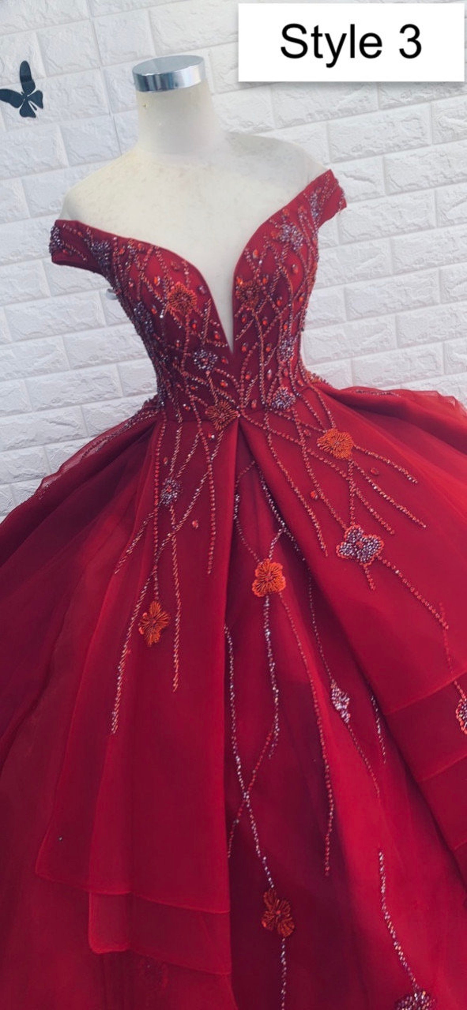 Princess Red Cap Sleeves Tiered Skirt Ball Gown Wedding/prom | Etsy