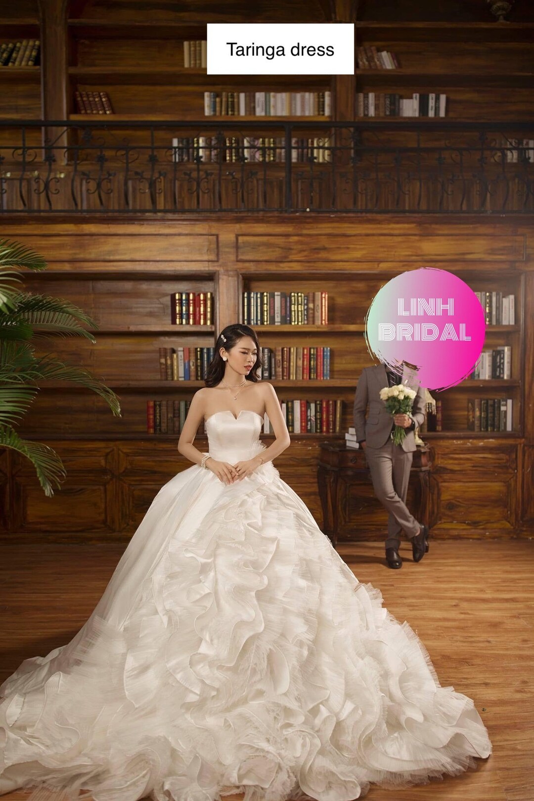 Taringa and Balina Dress White Ruffled Skirt Sleeveless Satin Ballgown ...