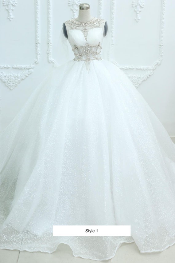 Uniquely Beaded Bodice and Long Sleeves White Sparkly Ball | Etsy