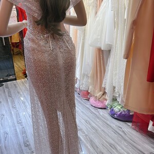 Extravagant White Sparkly Drop Sleeves Beaded Crystals Sequin Mermaid ...