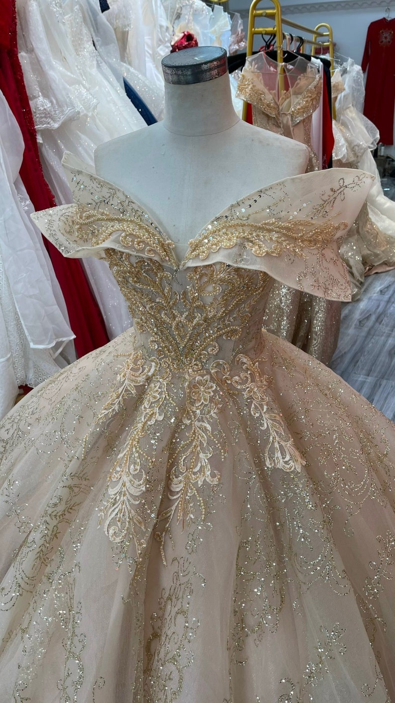 Royal Gold Beaded Crystals Sparkle Ball Gown Wedding Dress Etsy