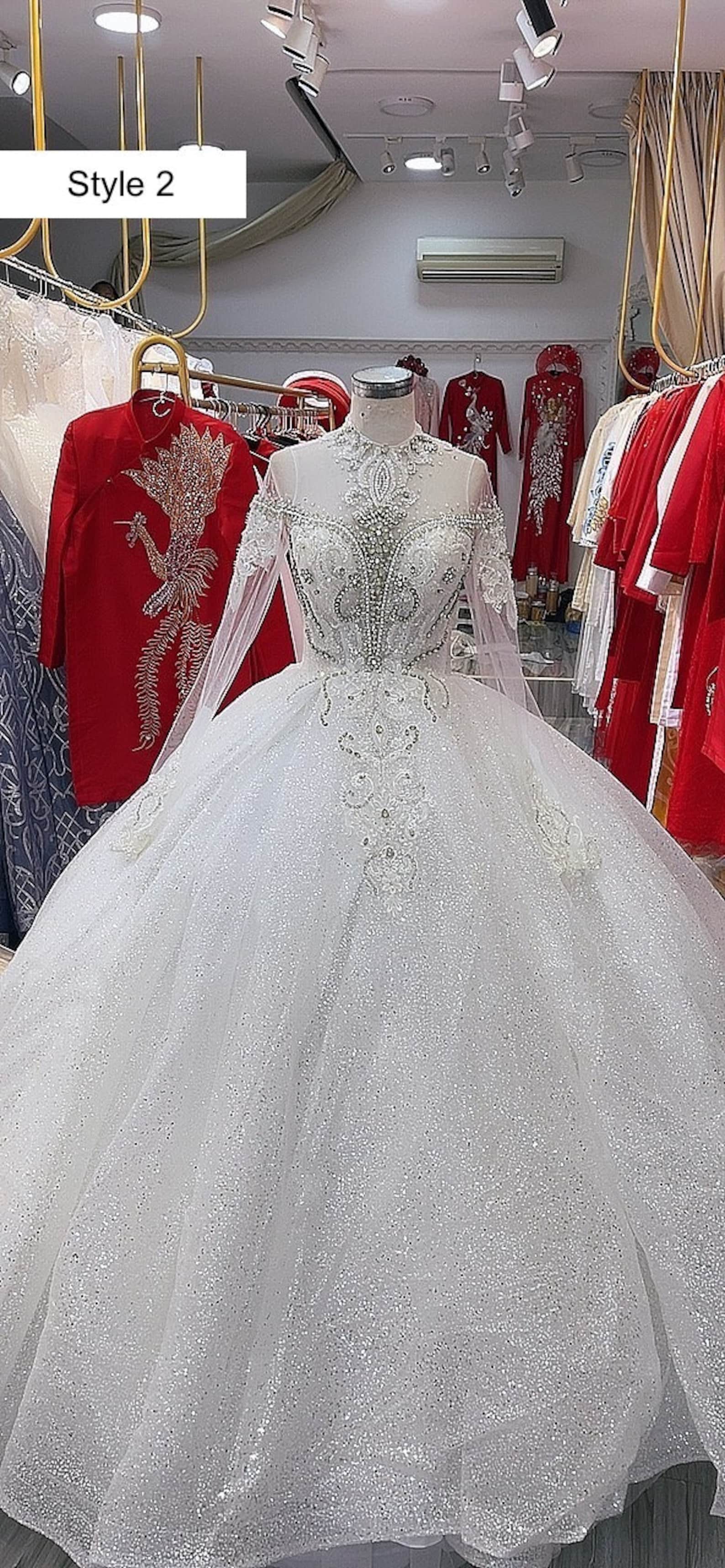 High Crew Neck Beautiful Sparkly Beaded Long Sleeve Lace White - Etsy