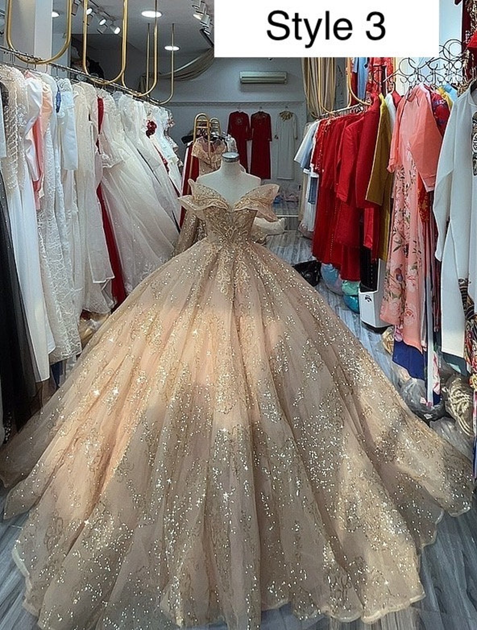 Royal Gold Beaded Crystals Sparkle Ball Gown Wedding Dress Etsy