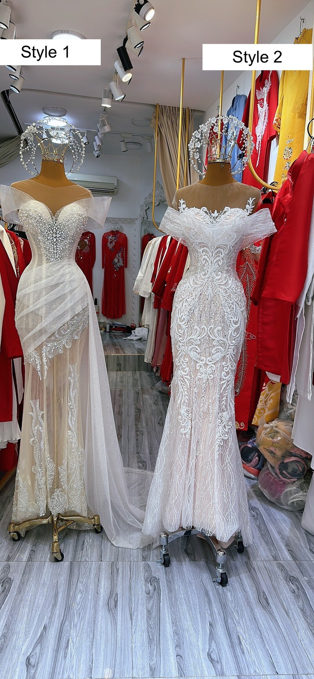 Extravagant White Sparkly Drop Sleeves Beaded Crystals Sequin Mermaid ...