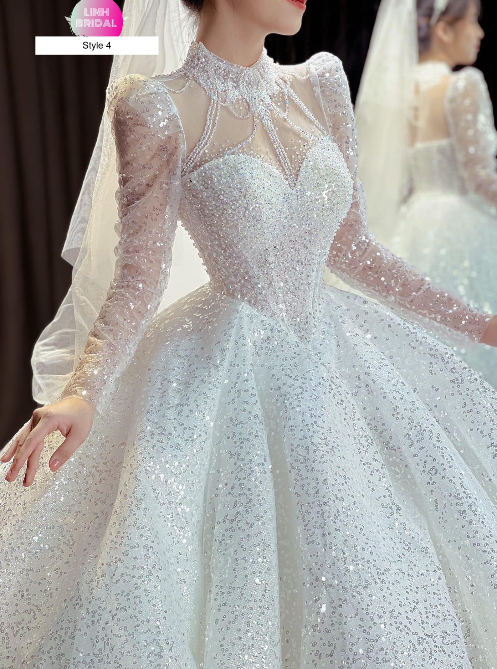 High Crew Neck Beautiful Sparkly Beaded Long Sleeve Lace White - Etsy