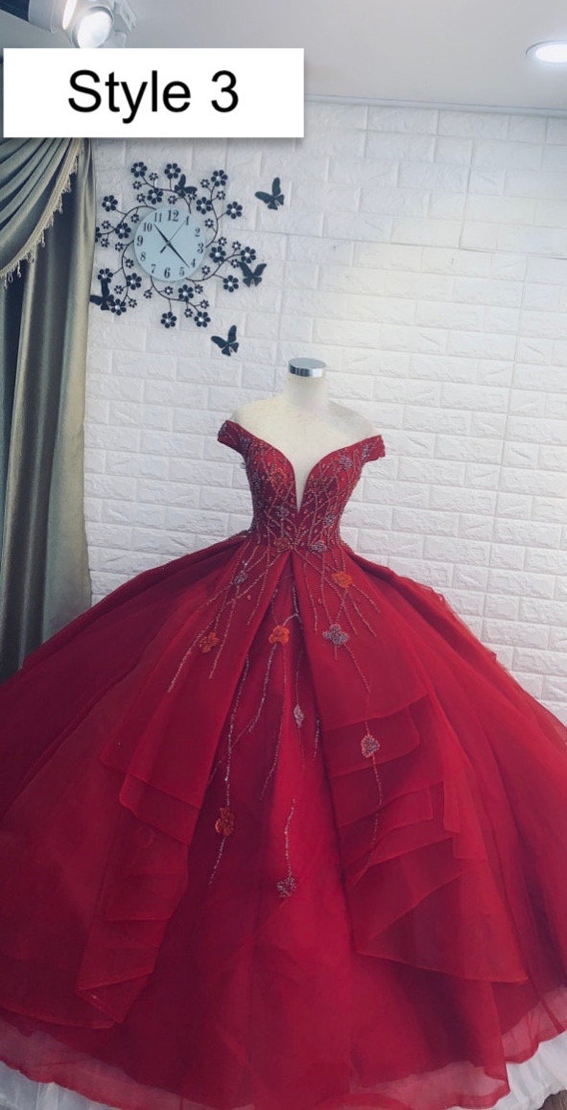 Princess Red Cap Sleeves Tiered Skirt Ball Gown Wedding/prom | Etsy
