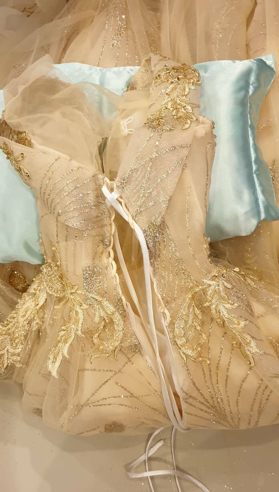 Light yellow gold sparkle beaded lace applique A-line wedding | Etsy