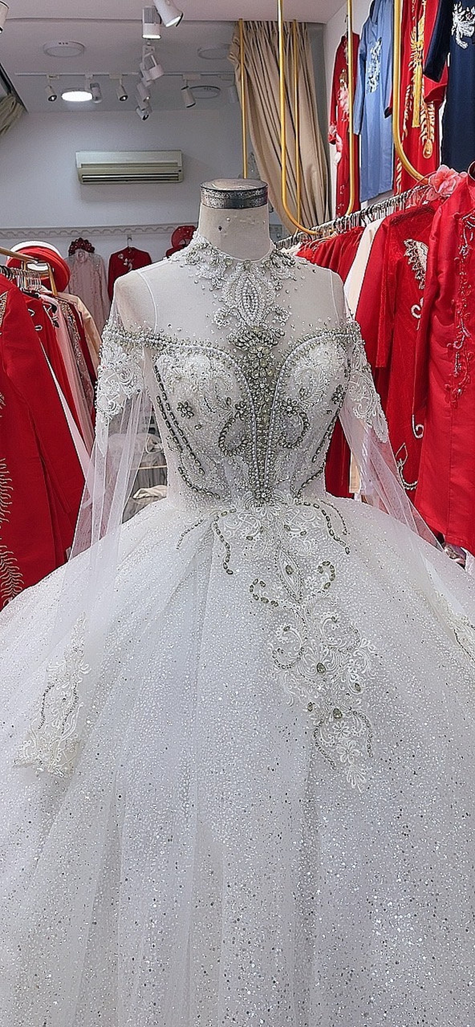 High Crew Neck Beautiful Sparkly Beaded Long Sleeve Lace White - Etsy