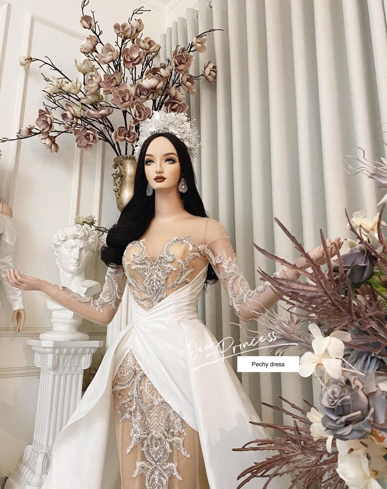 Pechy & Nudia Nude Skin Beige Beaded Lace Long Sleeves | Etsy