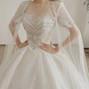 Delightful Watteau Train Sparkly White Ball Gown Wedding Dress With ...