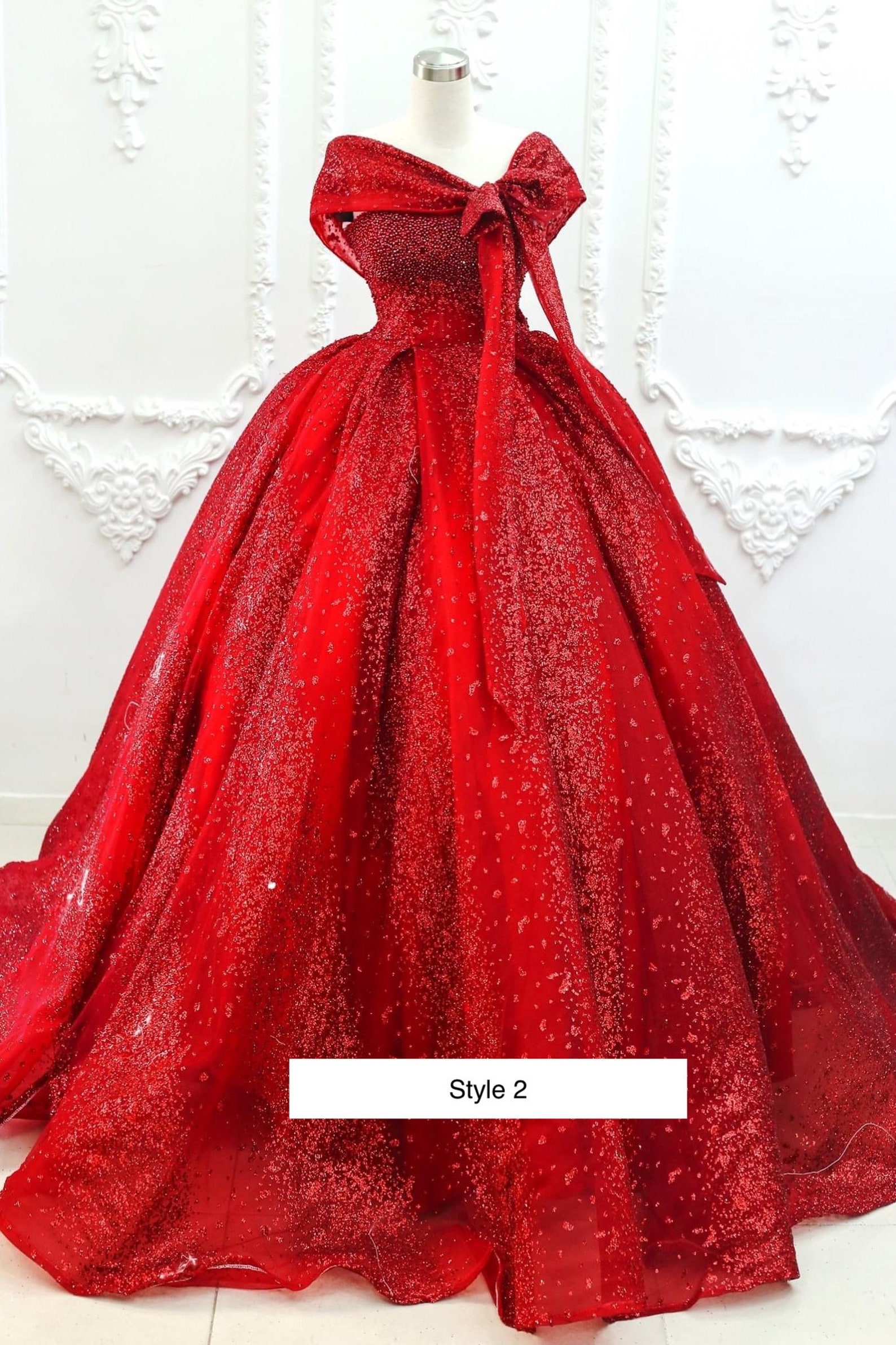 Illusion Off One Shoulder Red Sparkle Beaded Ball Gown Wedding Etsy