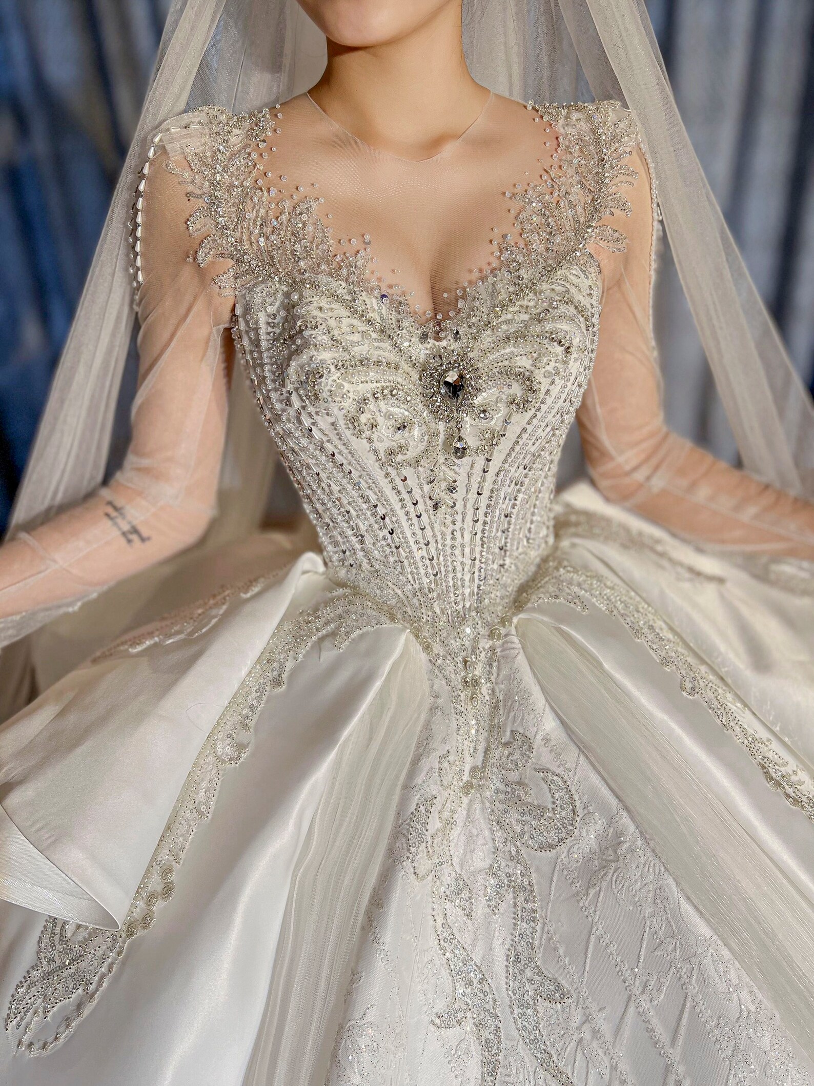 Luxury Sparkly Princess Long Sleeves Sweetheart Neck Beaded - Etsy