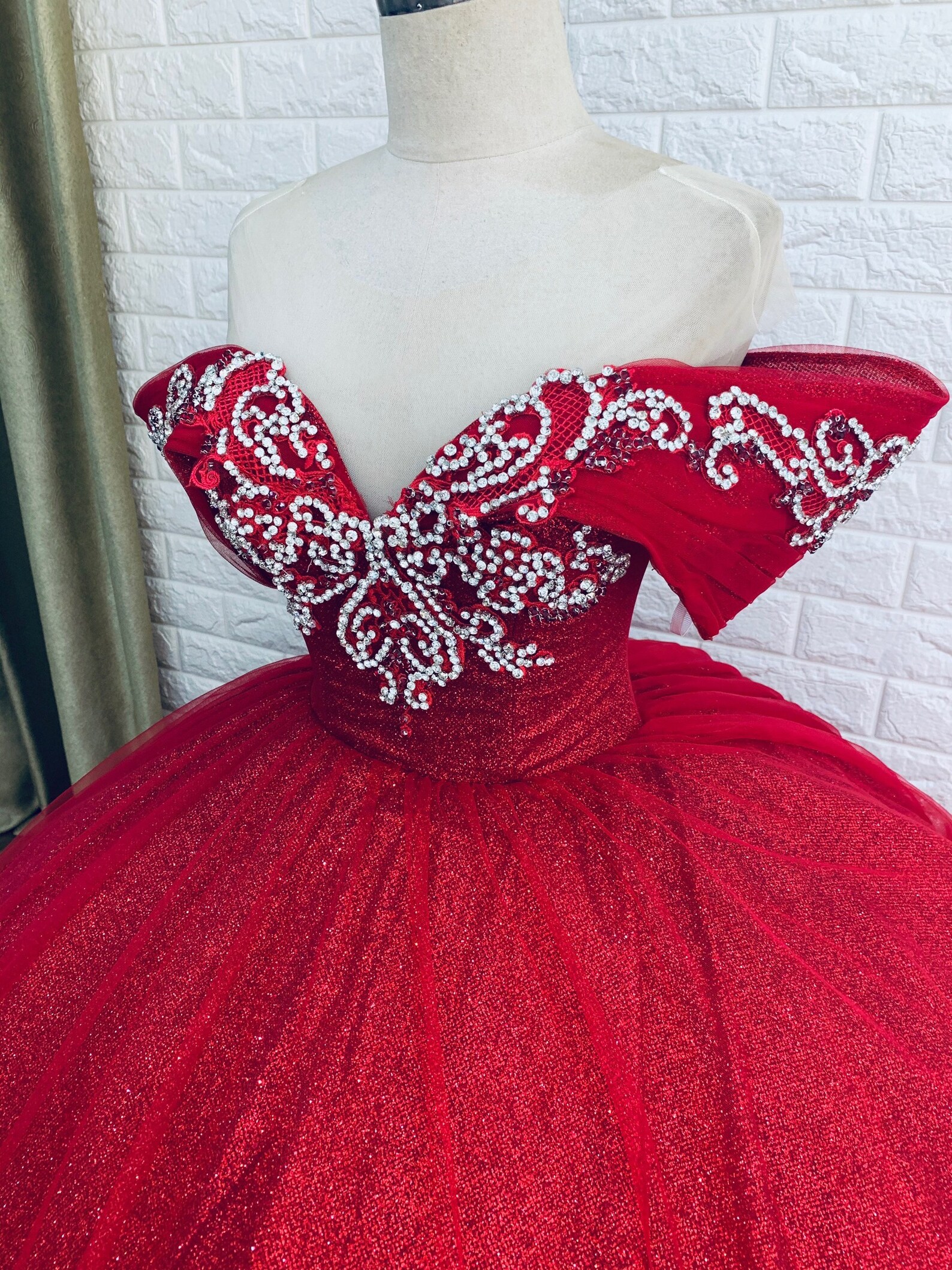 Lady in Red Queen Style Sleeves Red Sparkle Ball Gown - Etsy
