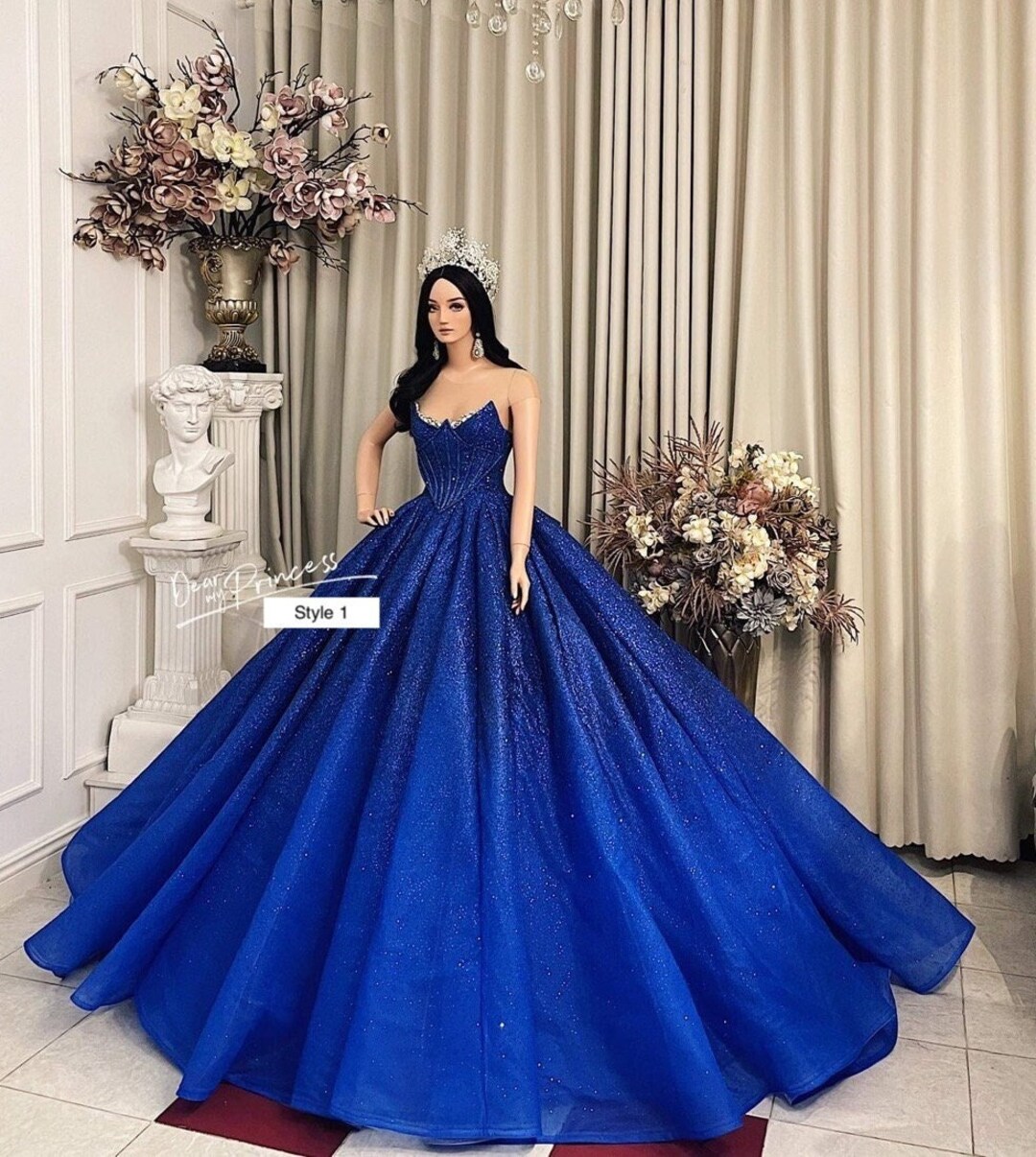 Beauty Pageant Queen Blue Cap Sleeves or off the Shoulder Ballgown ...