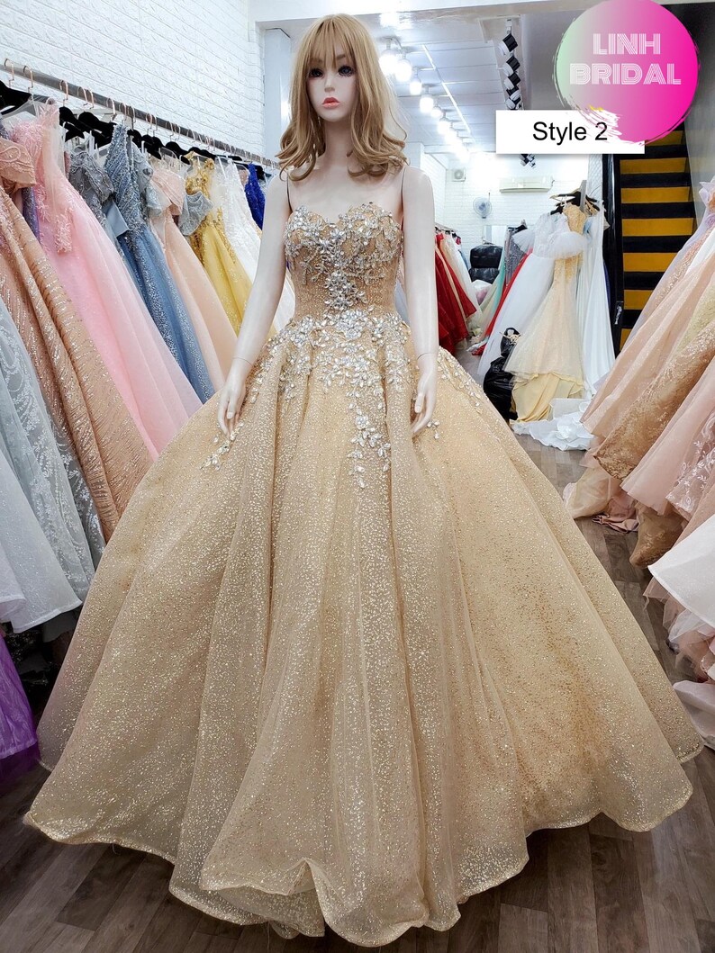 Royal Gold Beaded Crystals Sparkle Ball Gown Wedding Dress Etsy