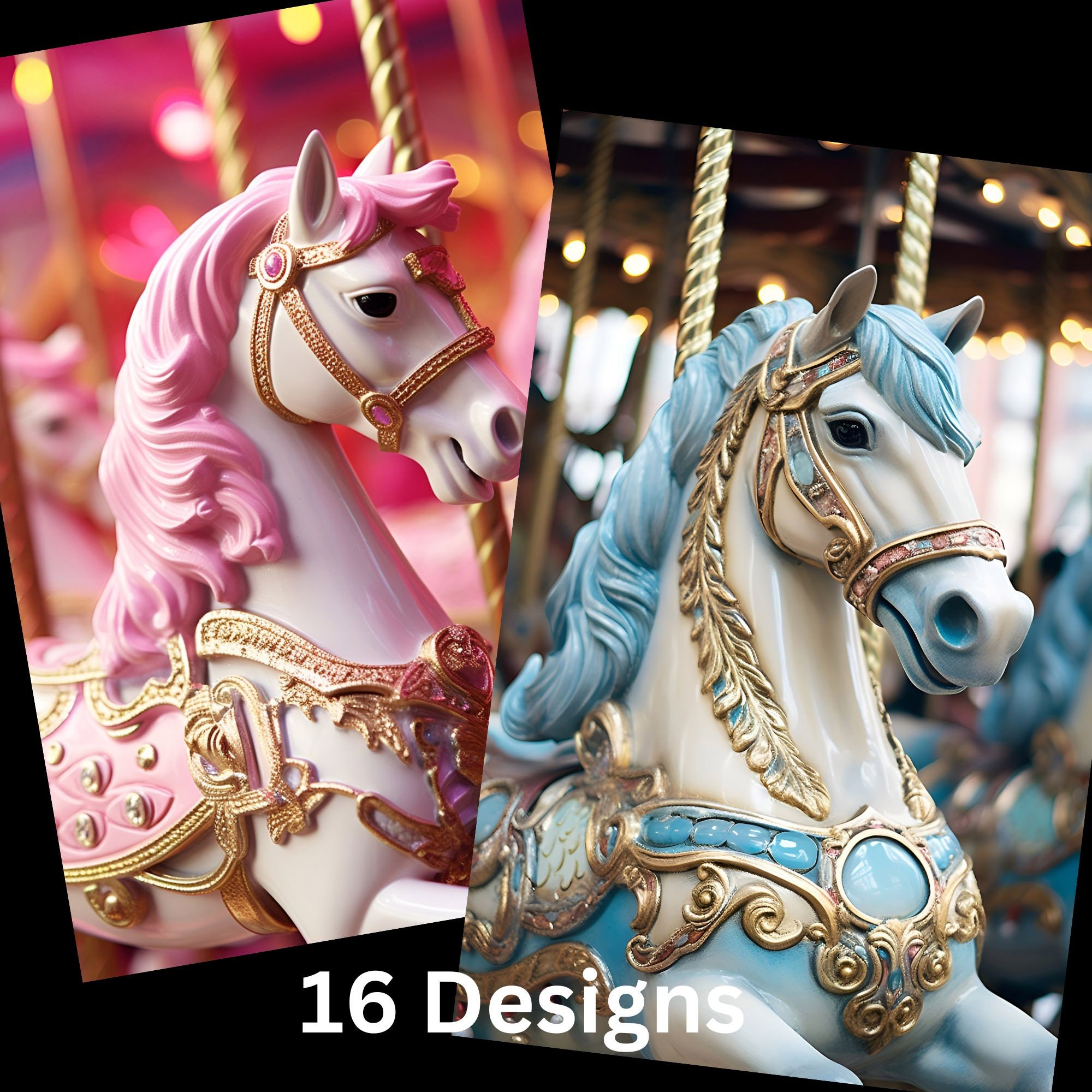 Carousel Horse Junk Journal Half Paper Carnival Horse Paper Vintage ...