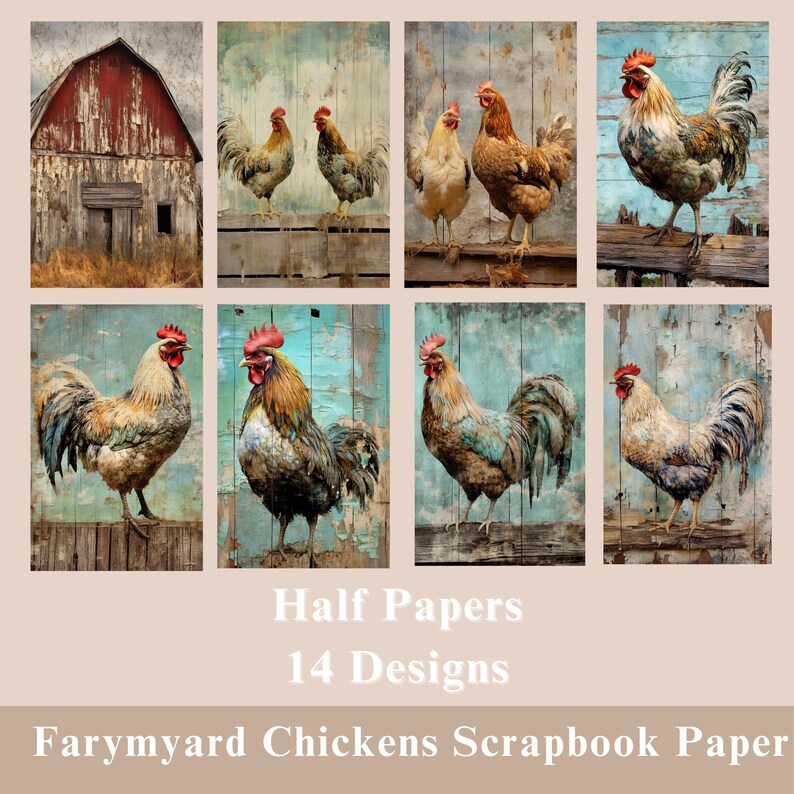 Chicken Digital Paper Barn Printable Junk Journal Half Papers Rustic ...
