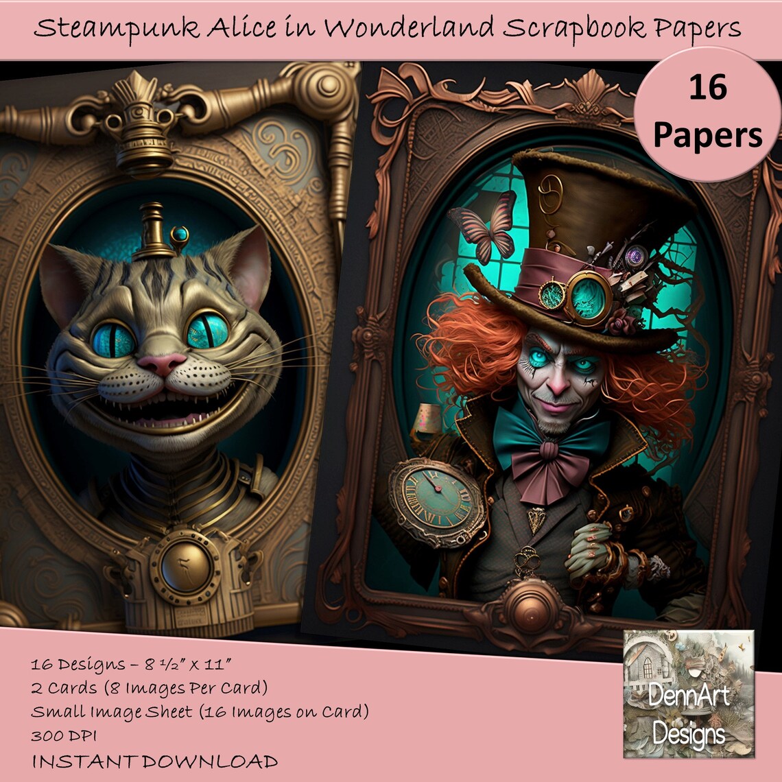 Steampunk Alice in Wonderland Scrapbooking Paper Scrapbook Paper ...