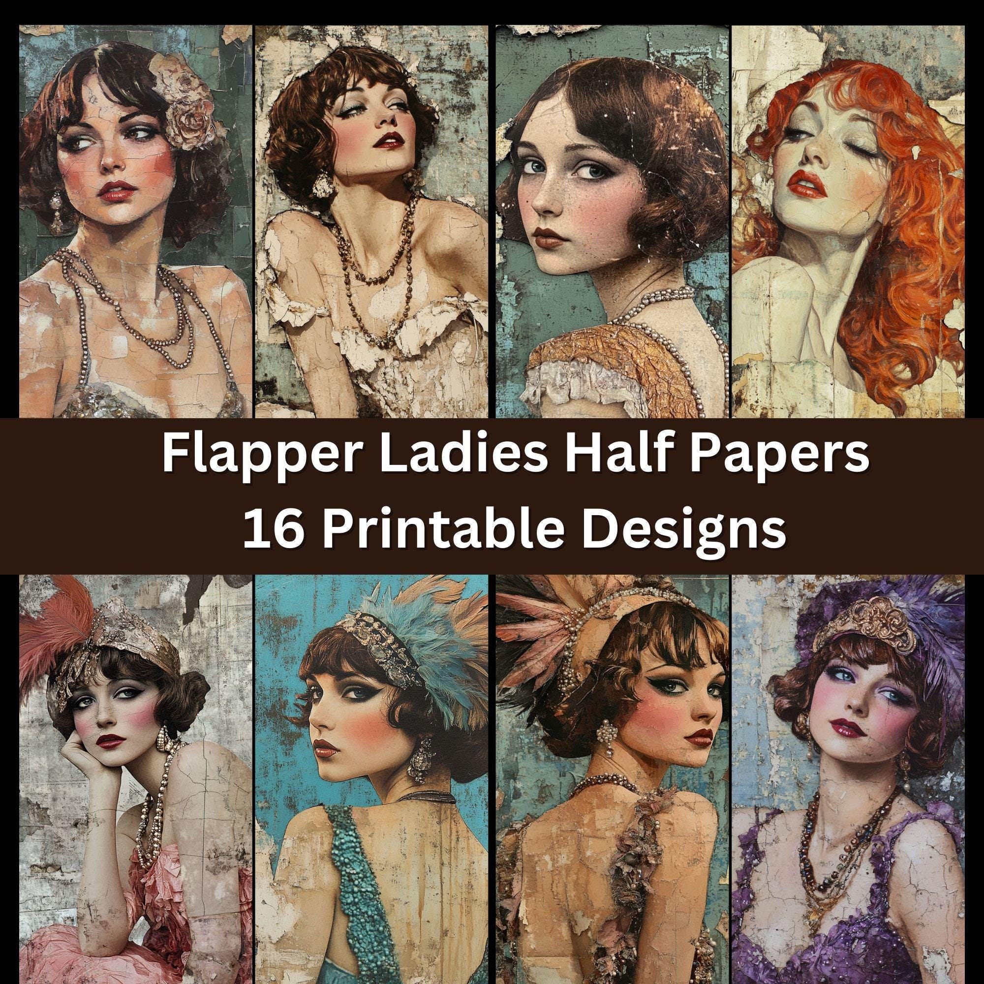 1920's Flapper Ladies Junk Journal Half Papers Textured Background ...