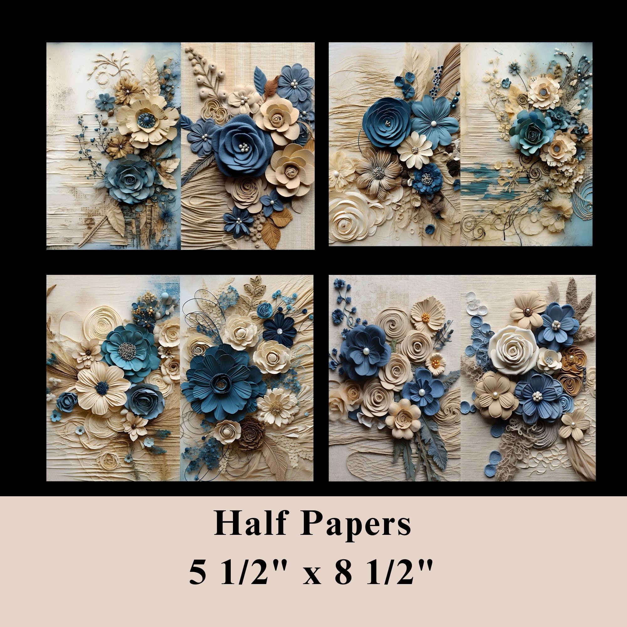 3D Flower Junk Journal Half Paper Design Floral Journaling Half Paper ...