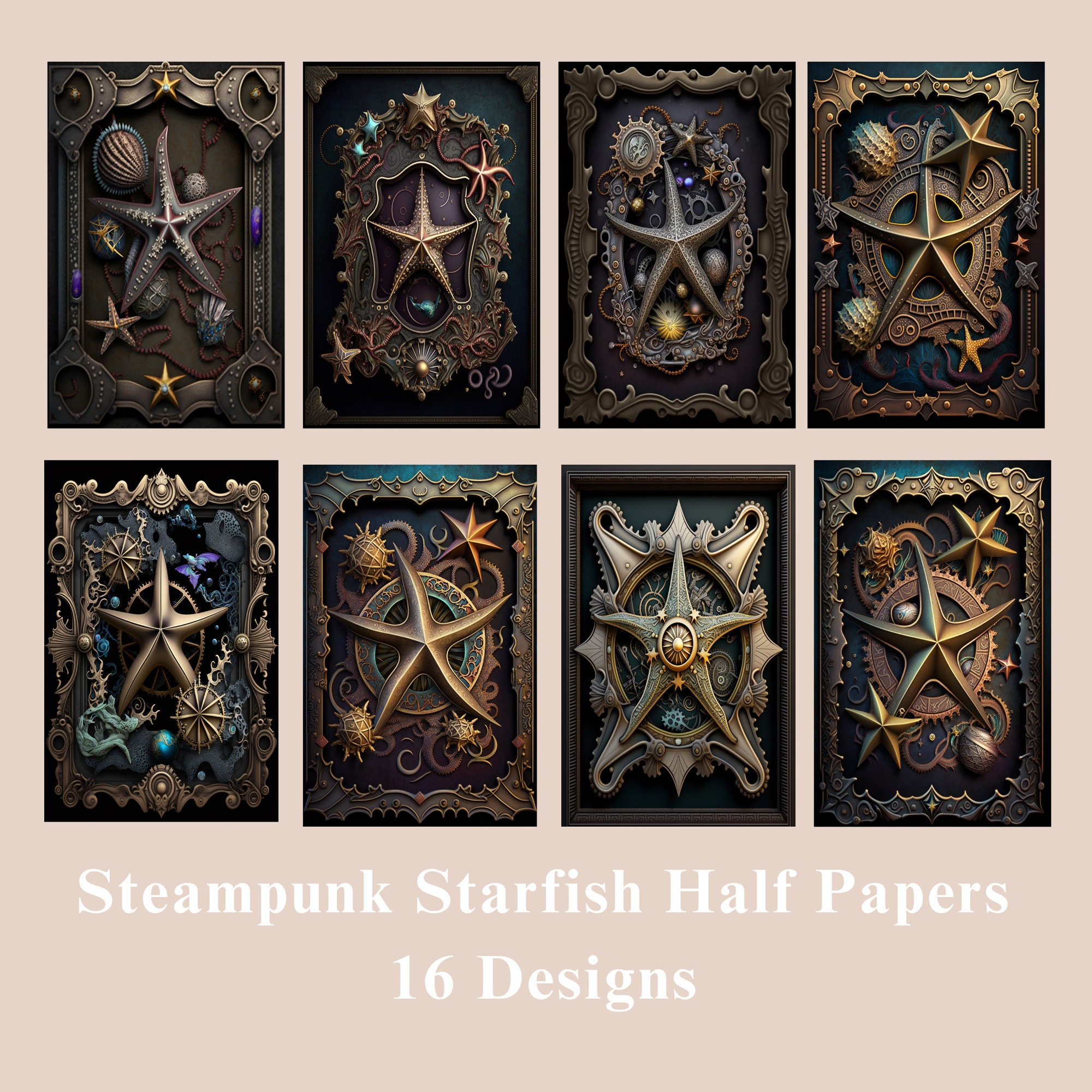Steampunk Starfish Scrapbook Papers for Junk Journal Scrapbooking ...