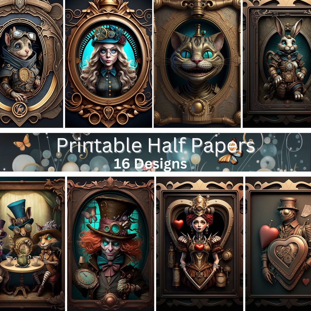 Alice in Wonderland Printable Half Paper Journal Paper Half Papers for ...