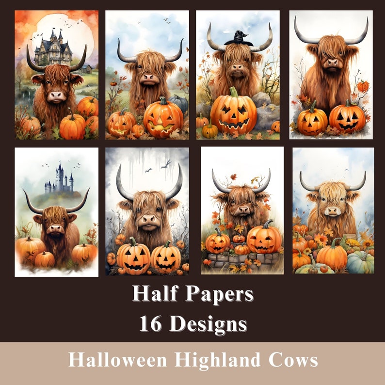 Halloween Highland Cow Junk Journal Paper Cute Highland Cow Paper ...