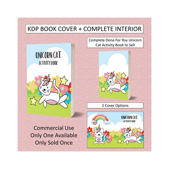 Complete Kids Unicorn Cat Activity Book Cover Design | Etsy