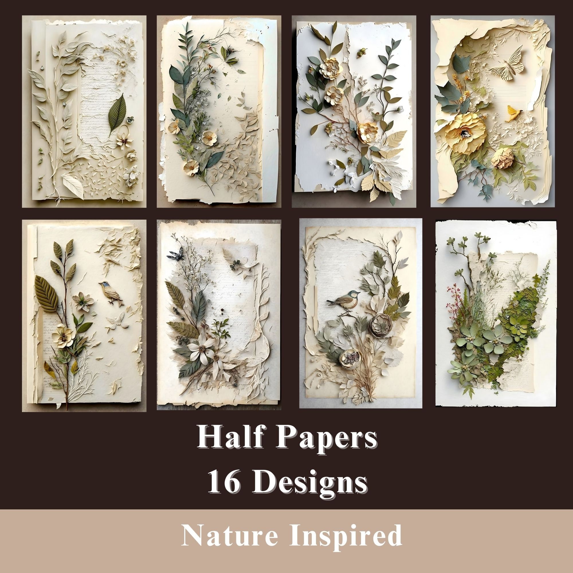 Nature Junk Journal Half Papers Printable Half Papers Mixed Paper ...
