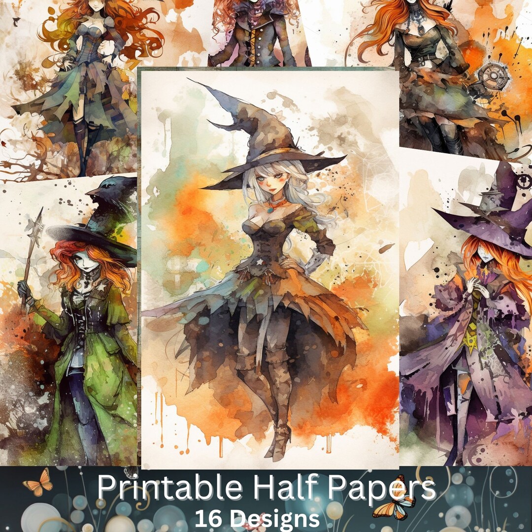 Halloween Junk Journal Half Papers Halloween Witch Printable Half ...