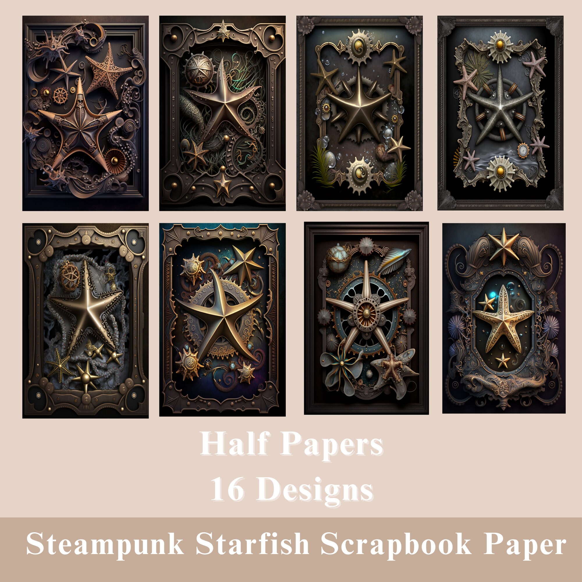 Steampunk Starfish Scrapbook Papers for Junk Journal Scrapbooking ...