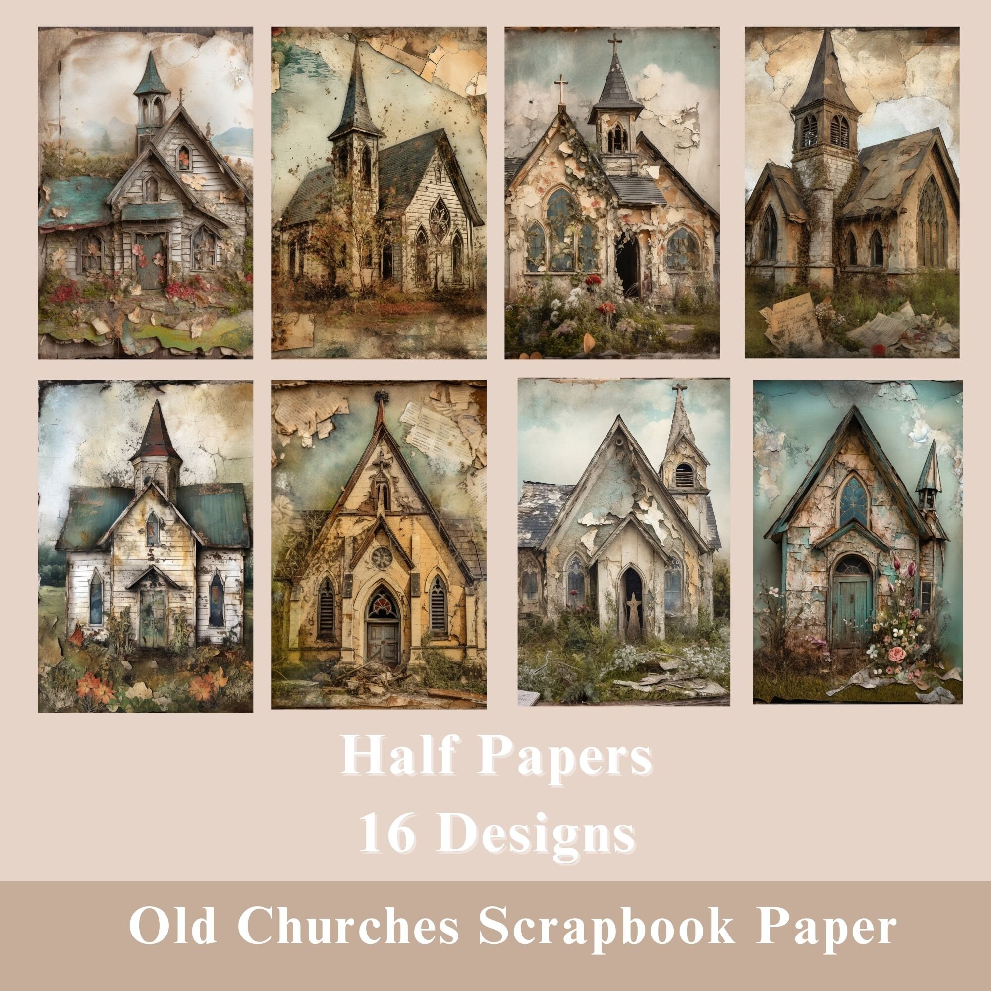 Old Churches Junk Journal Half Papers Junk Journal Paper Scrapbooking ...