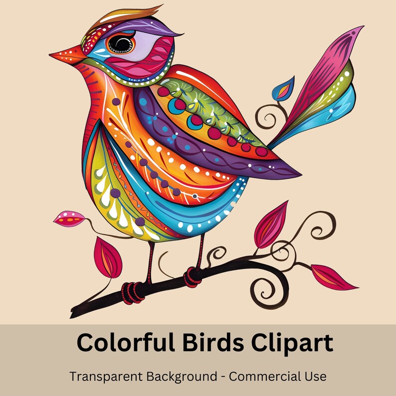 Colorful Bird Clipart Transparent Bird Clipart Whimsical Clipart ...