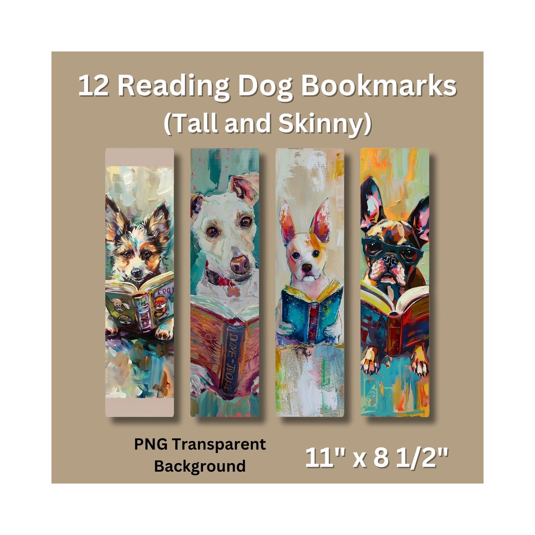 12 Dog Bookmark Dogs Printable Bookmark, Cute Dog Bookmark Set, Cute ...