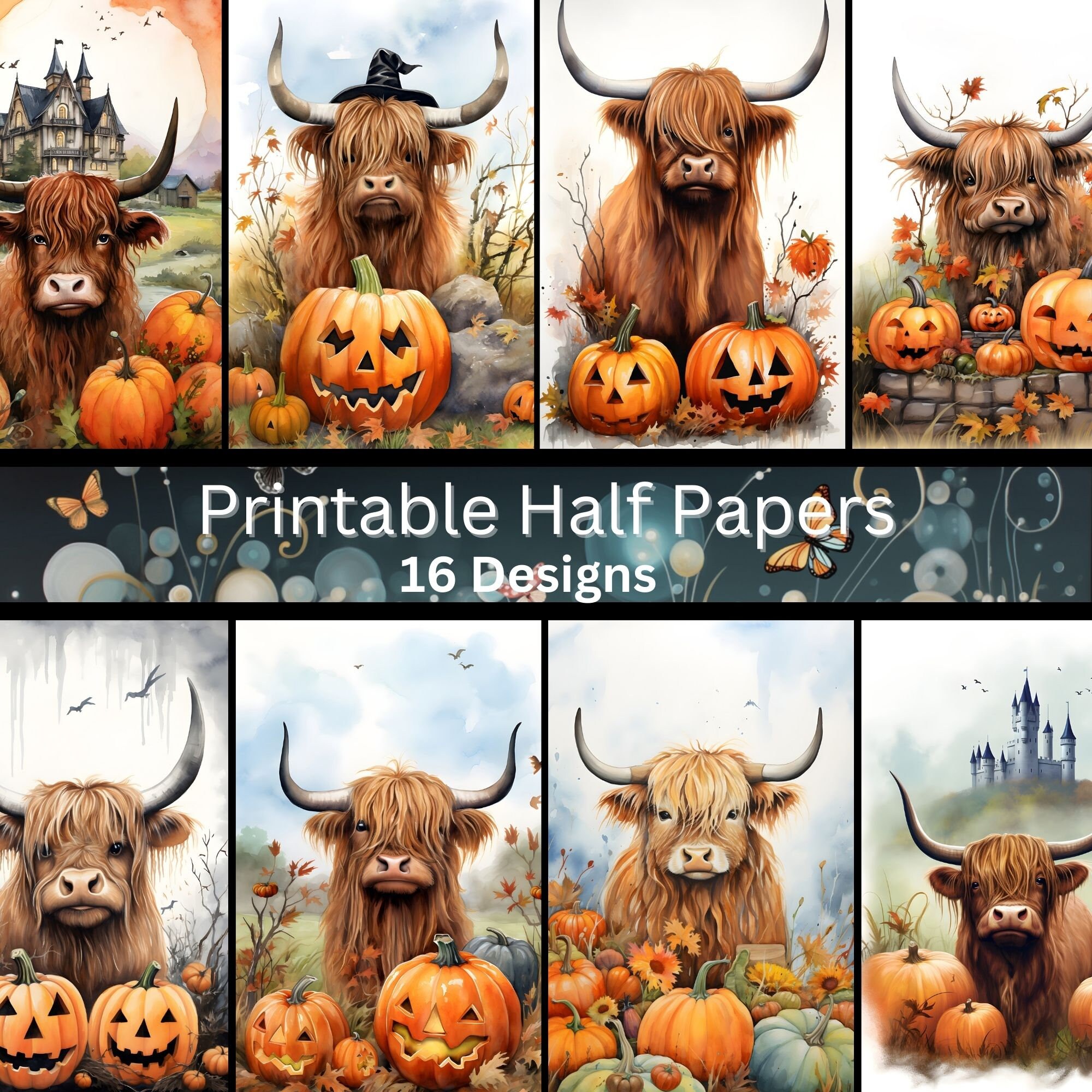 Halloween Highland Cow Junk Journal Paper Cute Highland Cow Paper ...