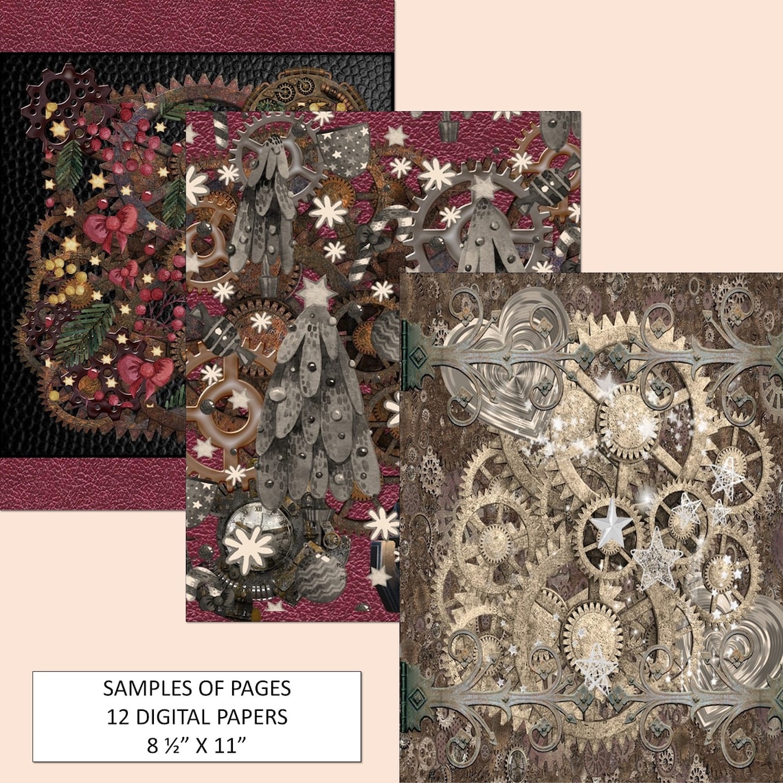 Steampunk Scrapbooking Paper Digital Christmas Paper Scrapbooking ...