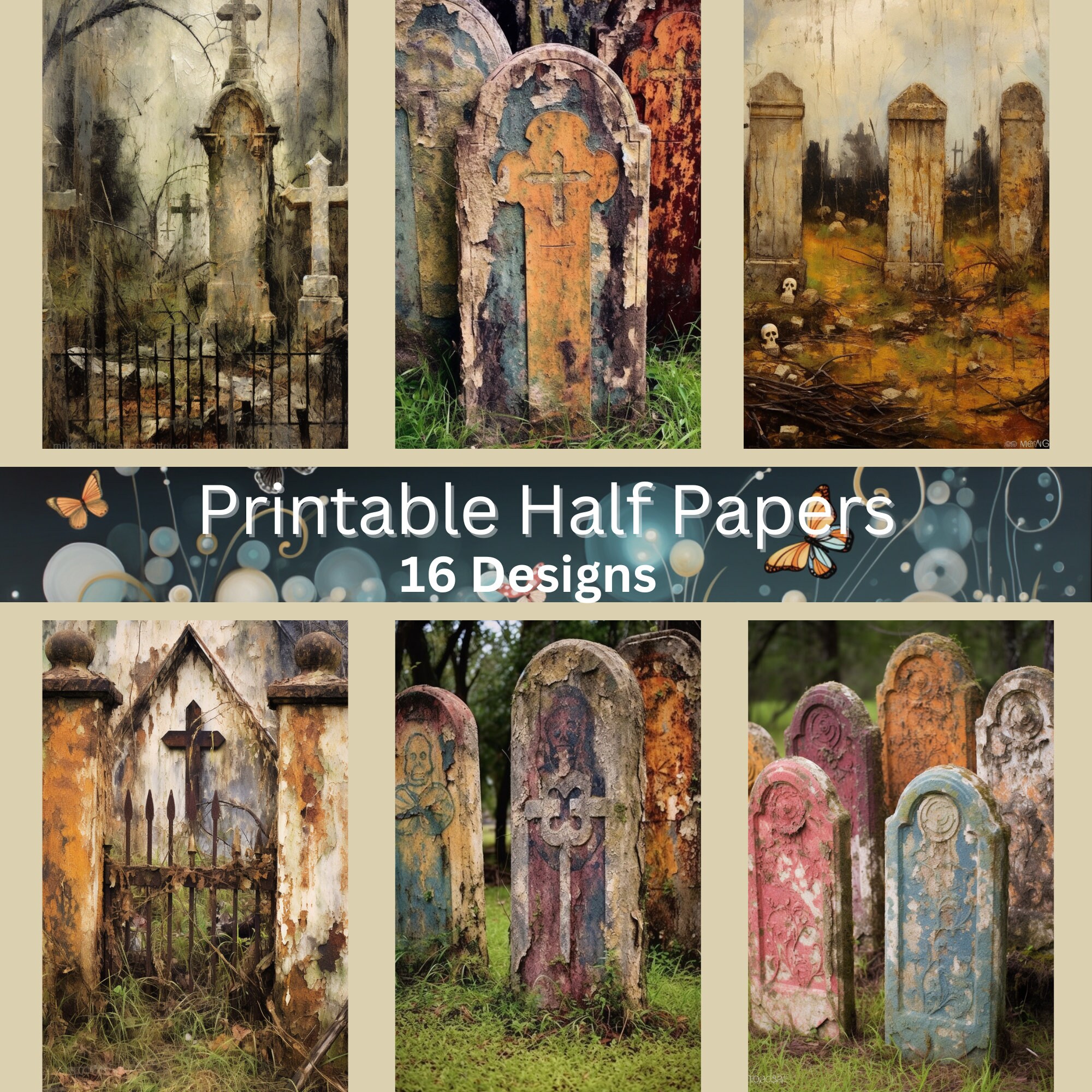 Cemetery Printable Junk Journal Half Paper Scrapbook Paper Printable ...