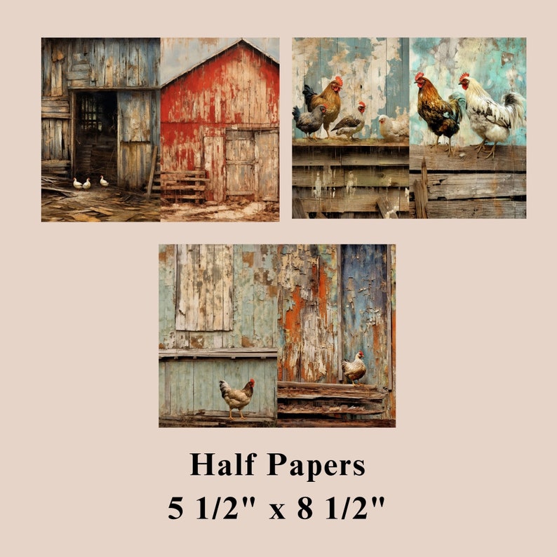 Chicken Digital Paper Barn Printable Junk Journal Half Papers Rustic ...