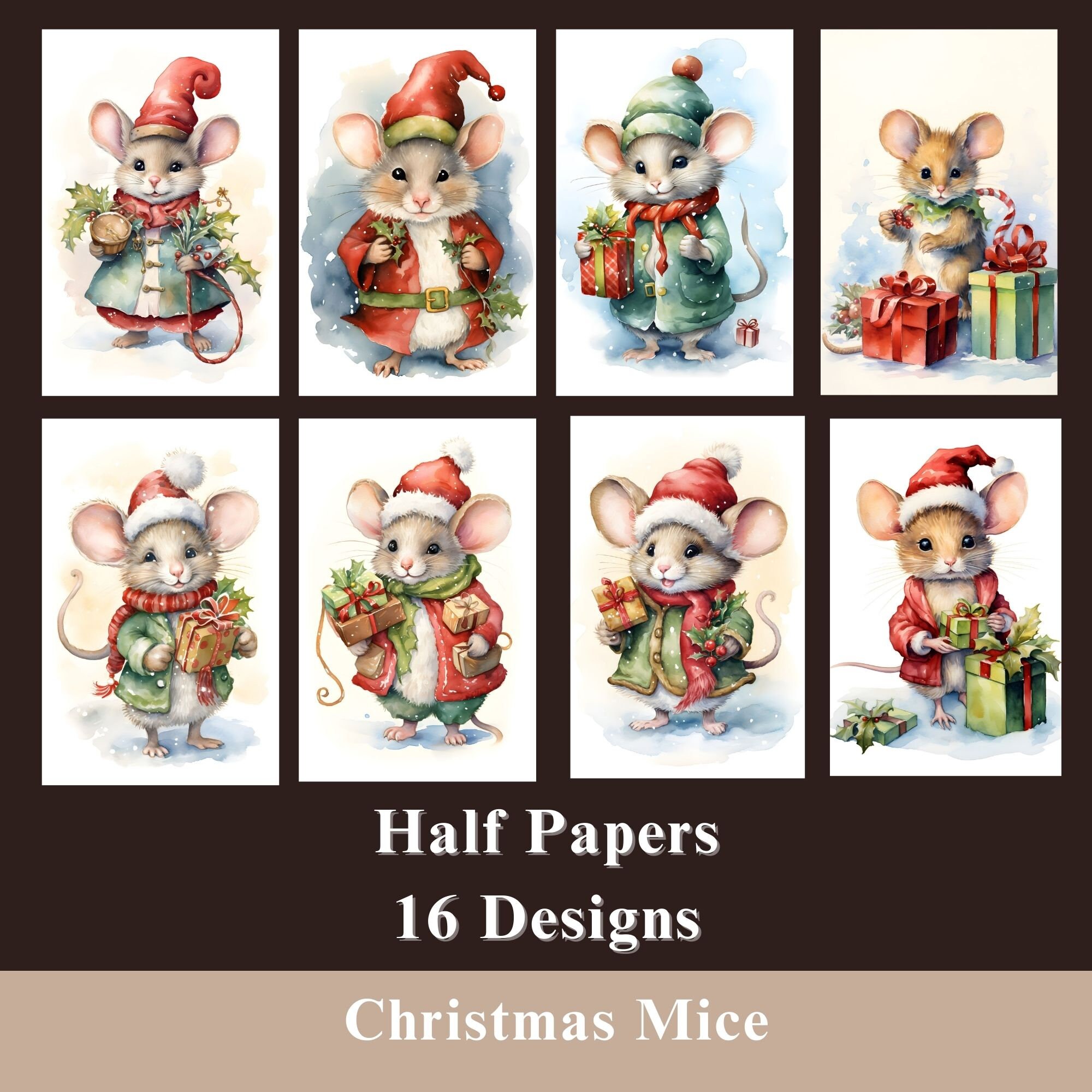 Christmas Mouse Junk Journal Half Paper Cute Holiday Mice Scrapbooking ...