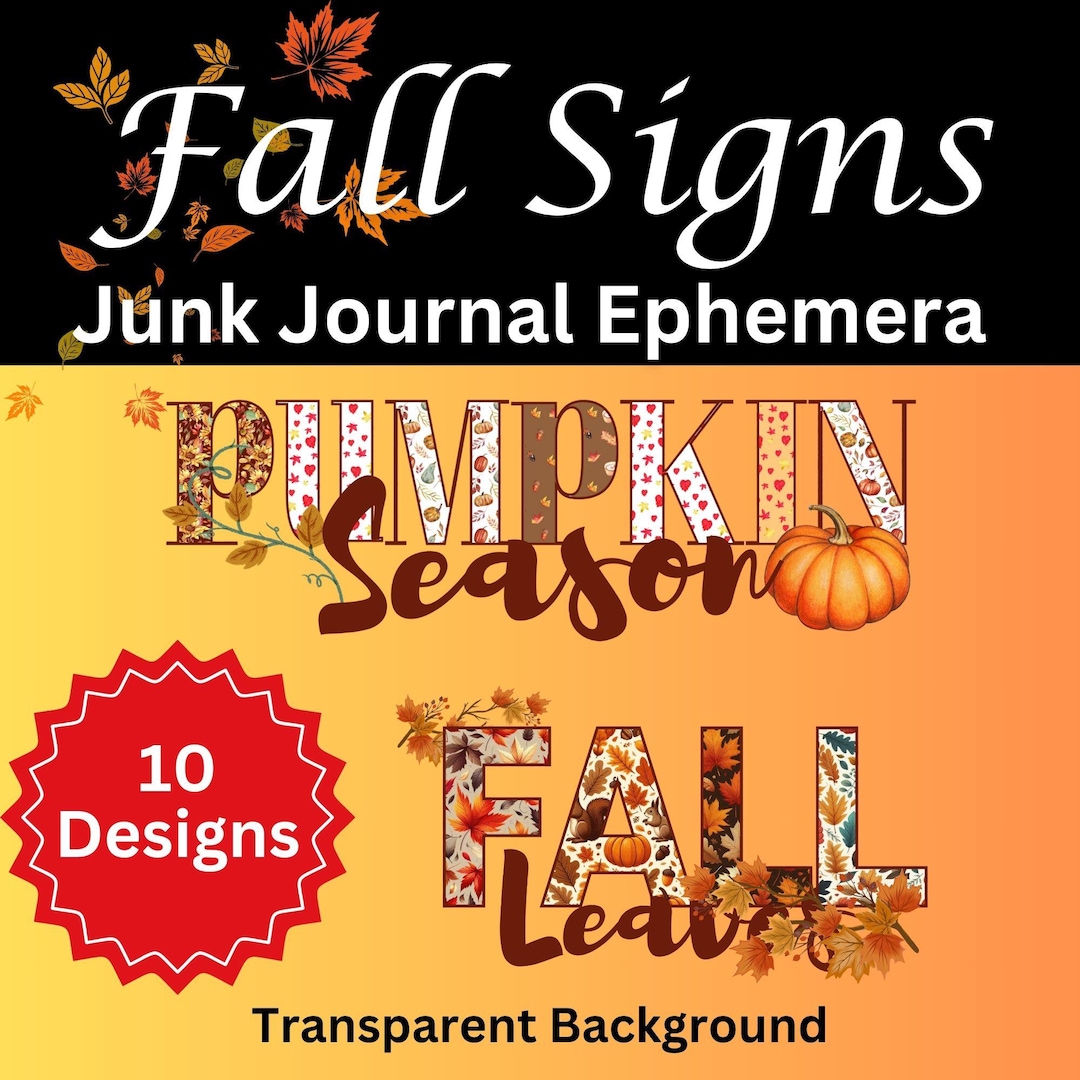 Fall Signs Printable Autumn Theme Digital Junk Journal Paper Junk ...