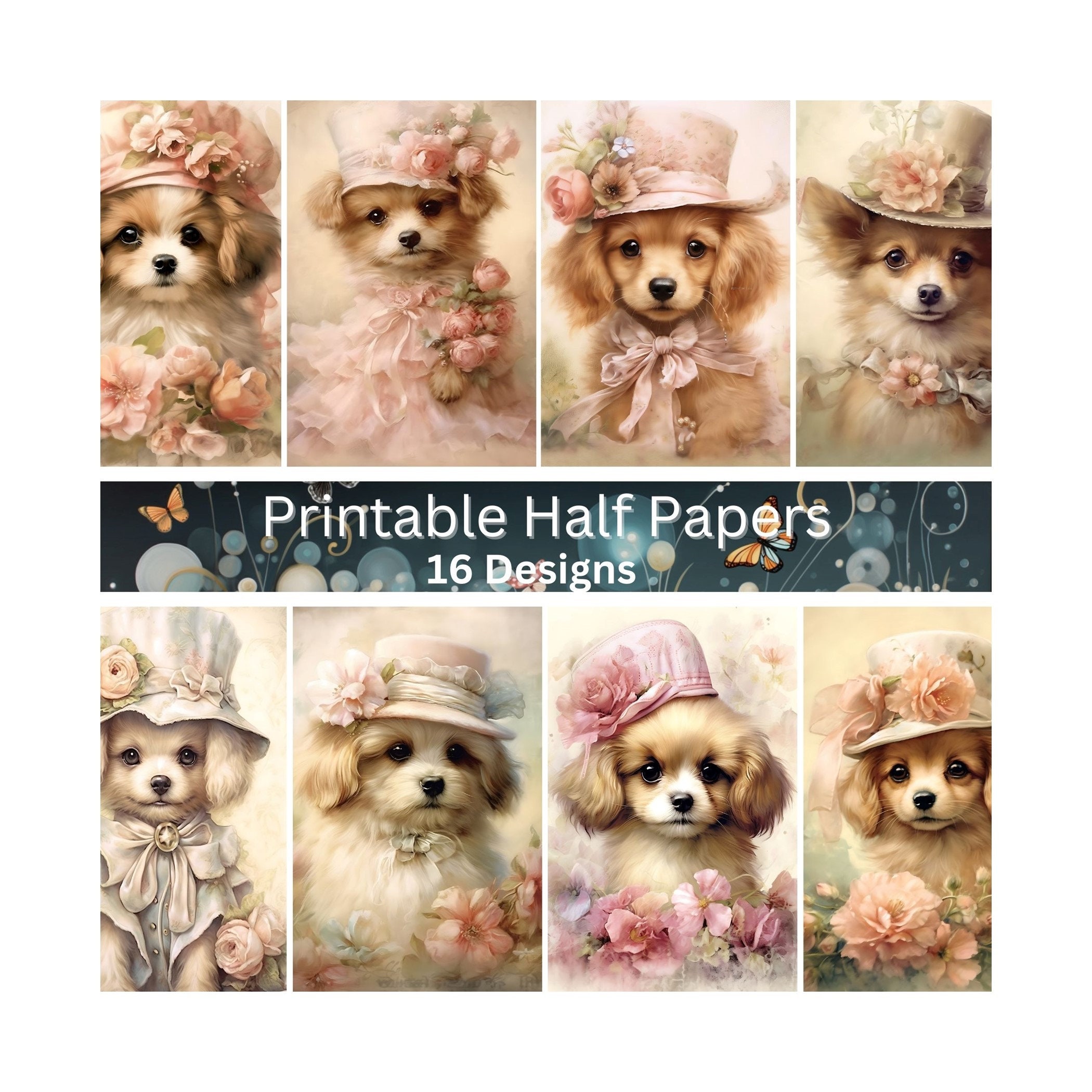 Puppies Junk Journal Half Papers Printable Half Papers Scrapbook Papers ...