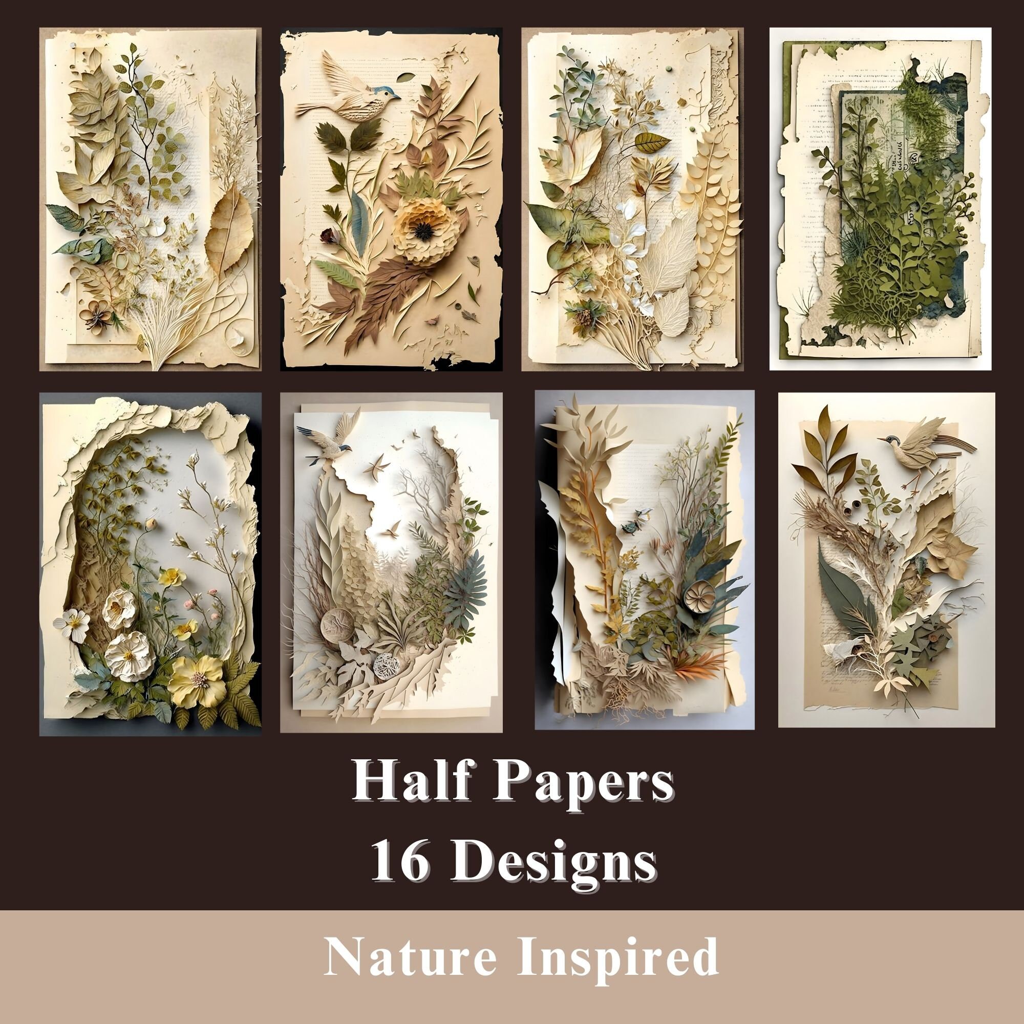 Nature Junk Journal Half Papers Printable Half Papers Mixed Paper ...