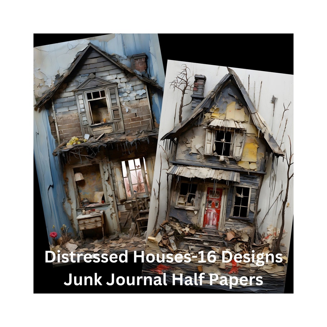 Distressed Houses Junk Journal Half Papers Rustic House Scrapbook Paper ...