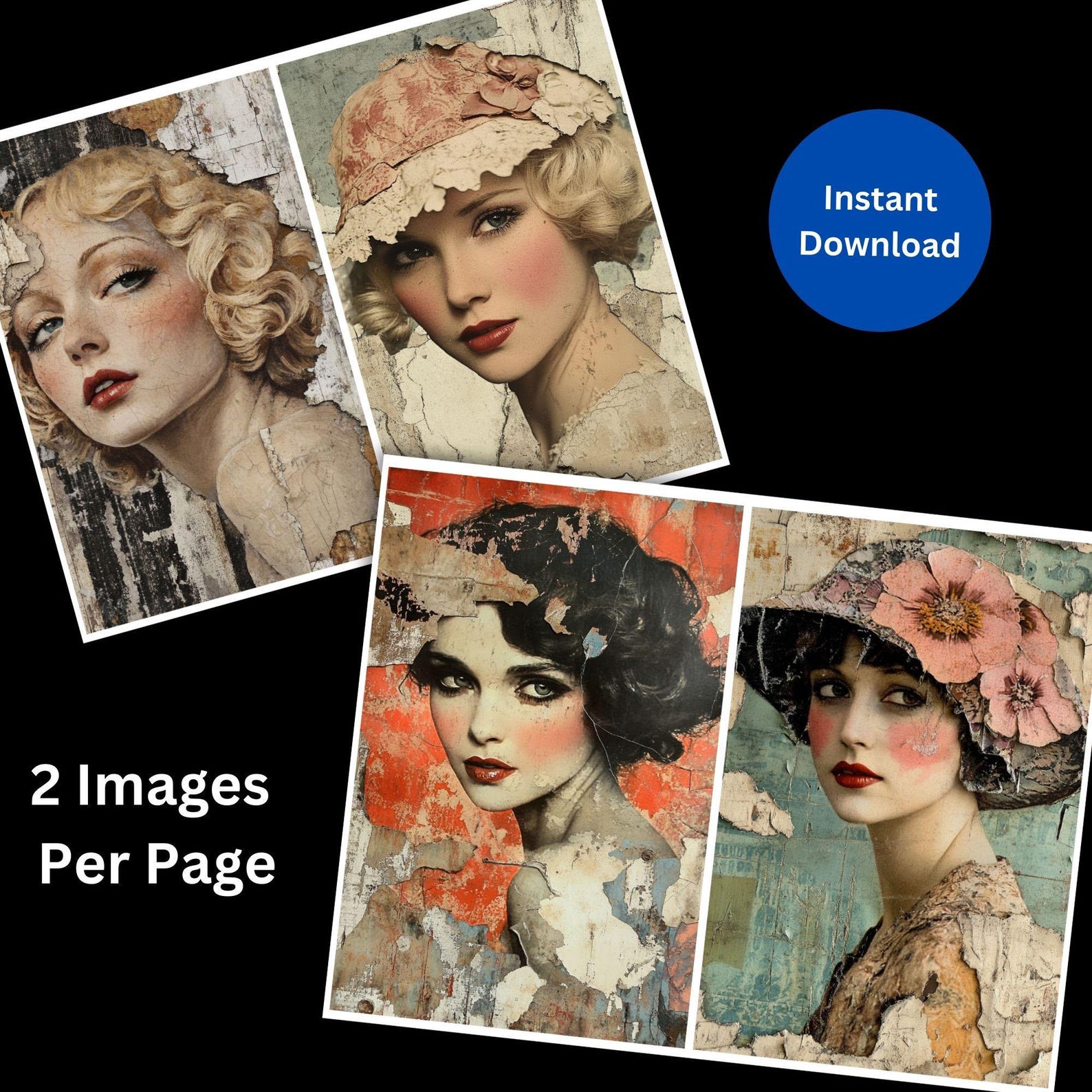 1920's Flapper Ladies Junk Journal Half Papers Textured Background ...