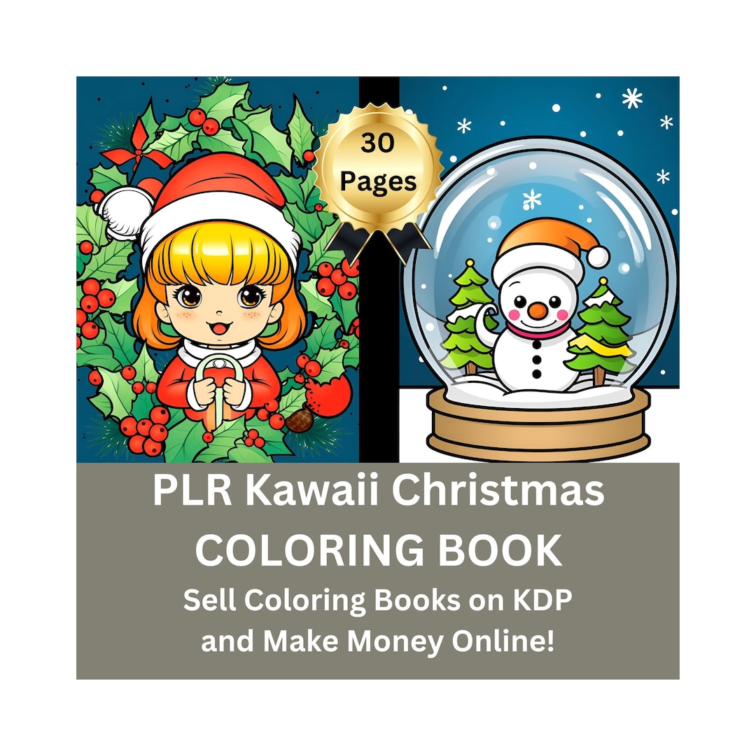 Kawaii Christmas Coloring Pages for Kids PLR Coloring Book Xmas Digital ...